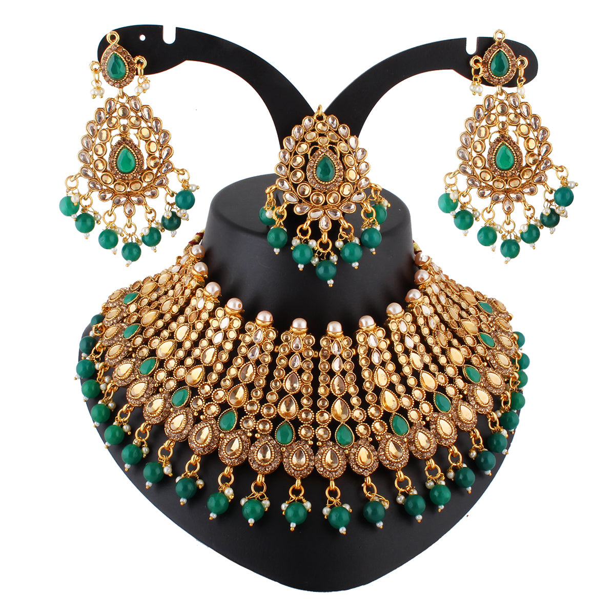 Antique Attractive Jewels Green Kundan Set – ethnichype